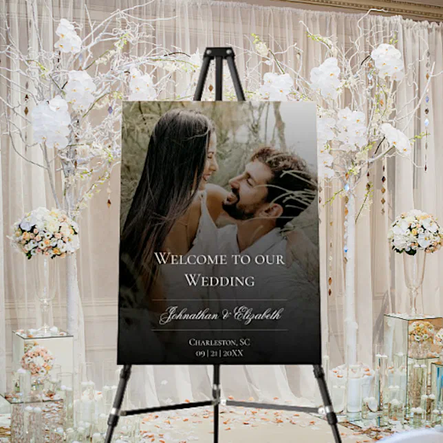 Modern Photo with Black Overlay Wedding Welcome Foam Board | Zazzle