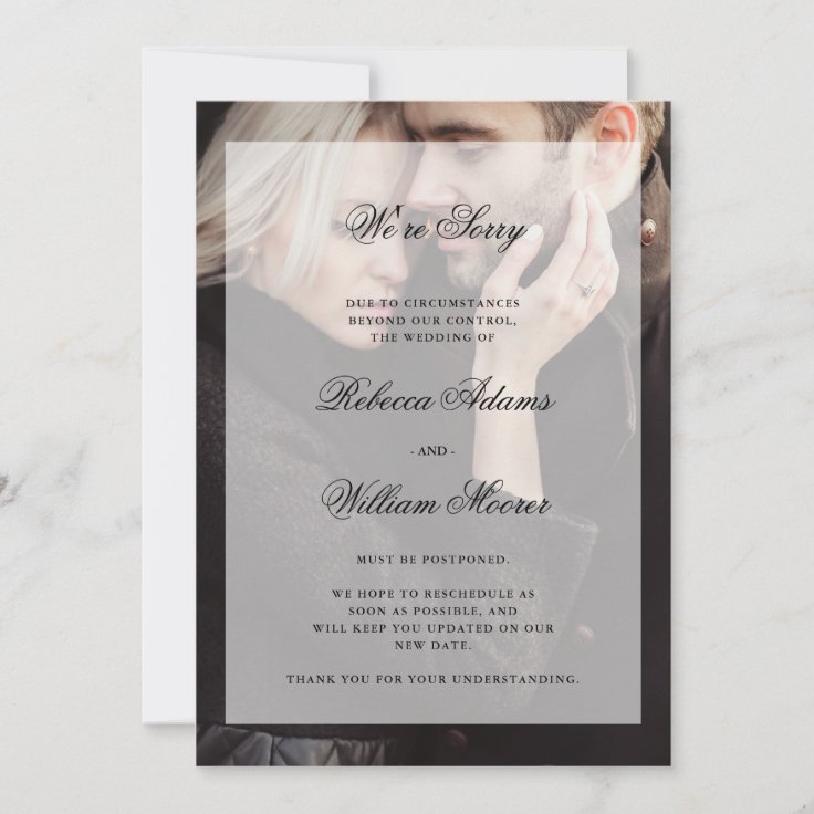 Modern Photo with Overlay | Wedding Cancellation Invitation | Zazzle