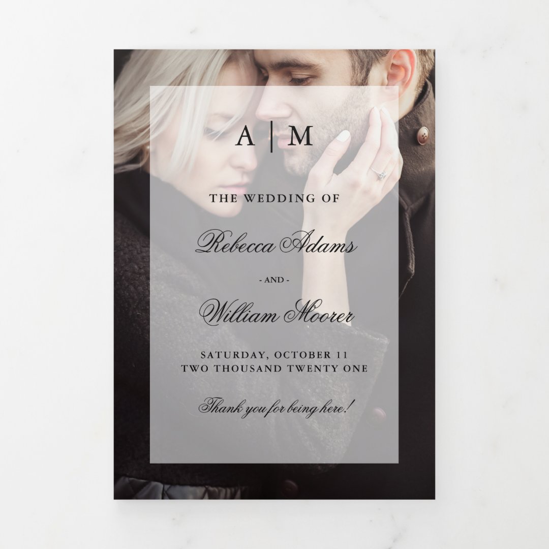 Modern Photo with Overlay | Wedding Tri-Fold Program | Zazzle