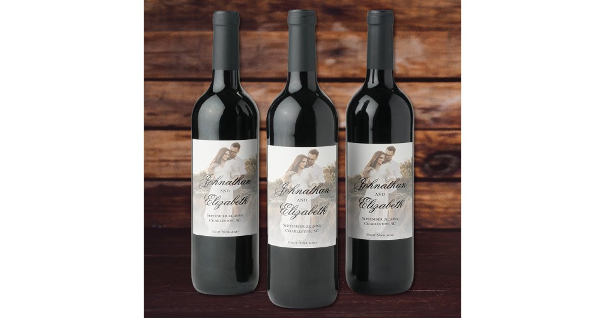 Modern Photo with Overlay Wedding Wine Label | Zazzle