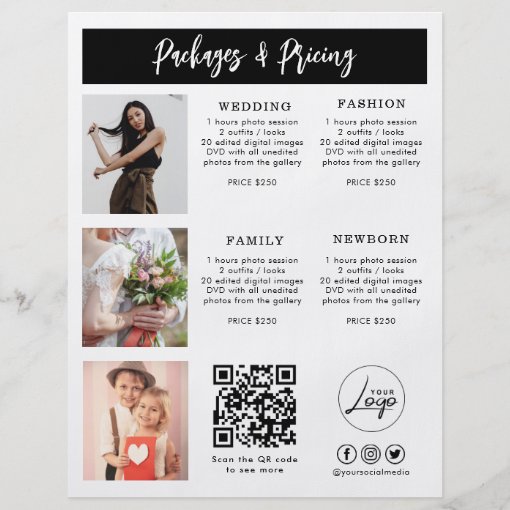 Modern Photography Packages & Pricing Photo Flyer | Zazzle