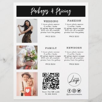 Modern Photography Packages & Pricing Photo Flyer | Zazzle