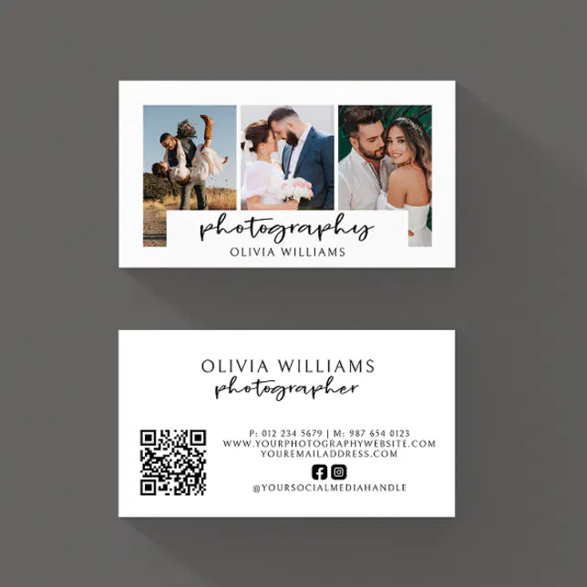 Modern Photography Photo Collage QR Code Business Card | Zazzle