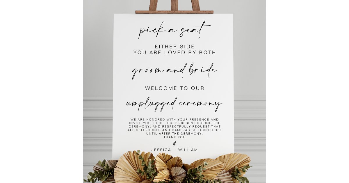 Modern Pick a Seat Sign | Unplugged Ceremony | Zazzle