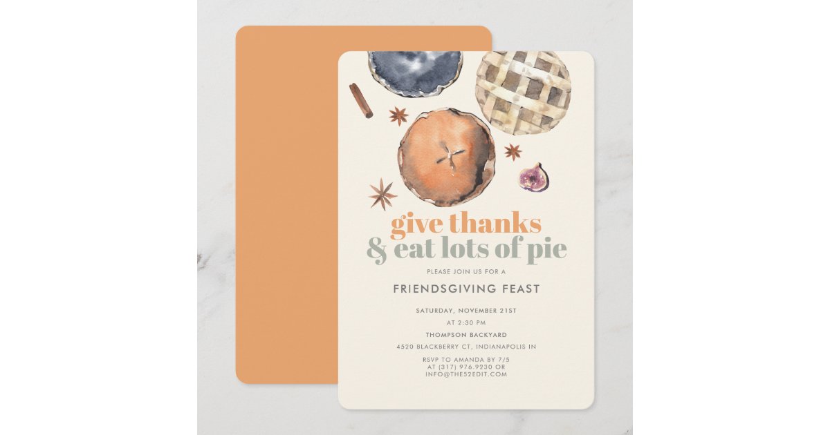 Modern Pie Friendsgiving Dinner Feats Party Invitation | Zazzle