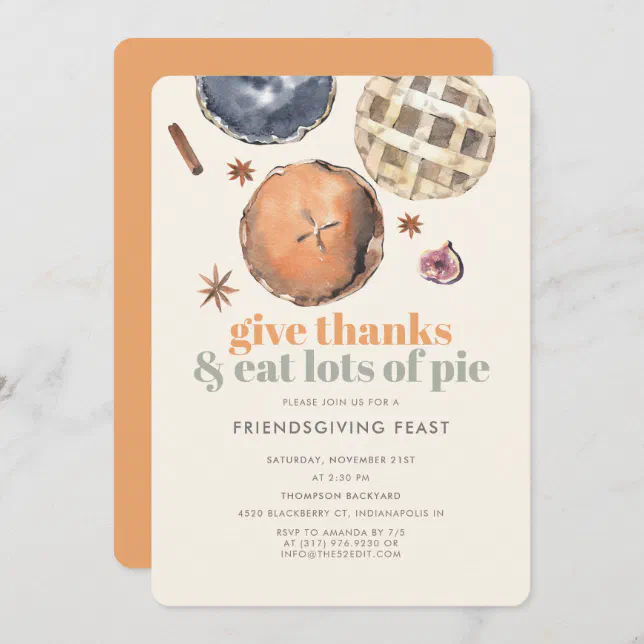 Modern Pie Friendsgiving Dinner Feats Party Invitation | Zazzle