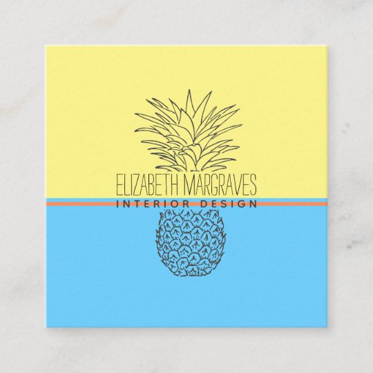 Modern Pineapple Illustration Interior Designer Square Business Card ...