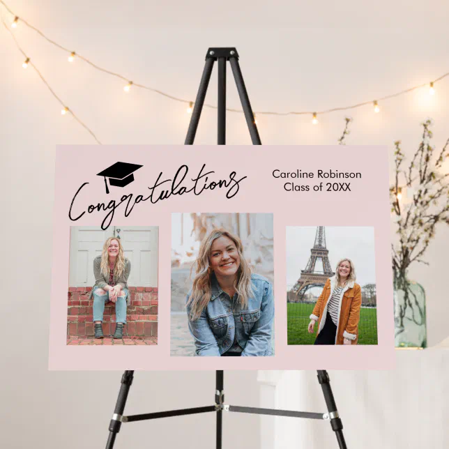 Modern pink 3 Photo Graduation Congratulations Foam Board | Zazzle