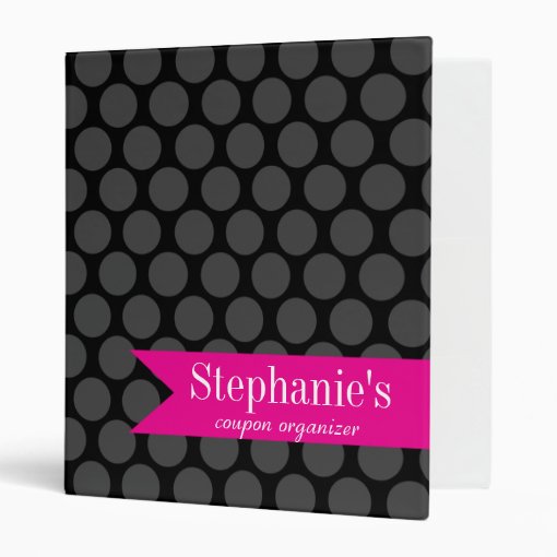 Modern Pink and Black Polka Dot Coupon Organizer Binder | Zazzle