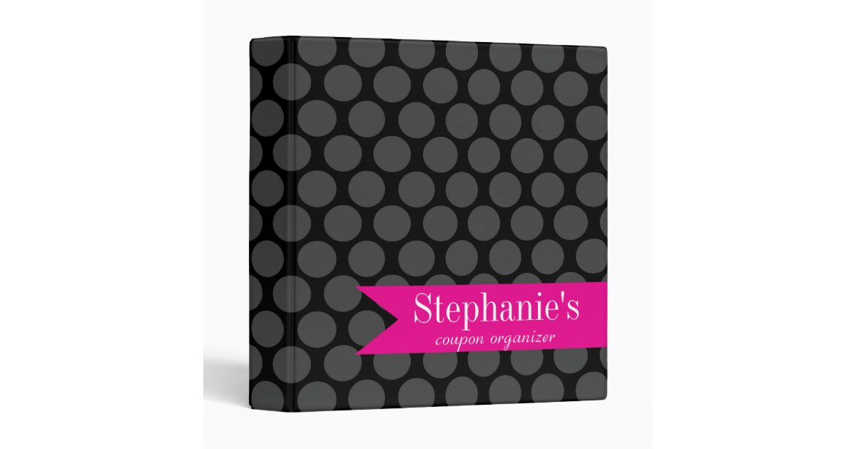 Modern Pink and Black Polka Dot Coupon Organizer Binder | Zazzle
