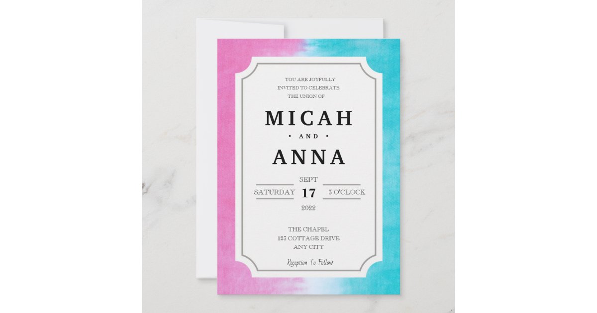 Modern Pink and Blue Wedding Invitation | Zazzle