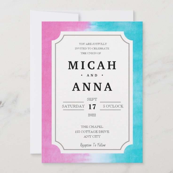 Modern Pink and Blue Wedding Invitation | Zazzle