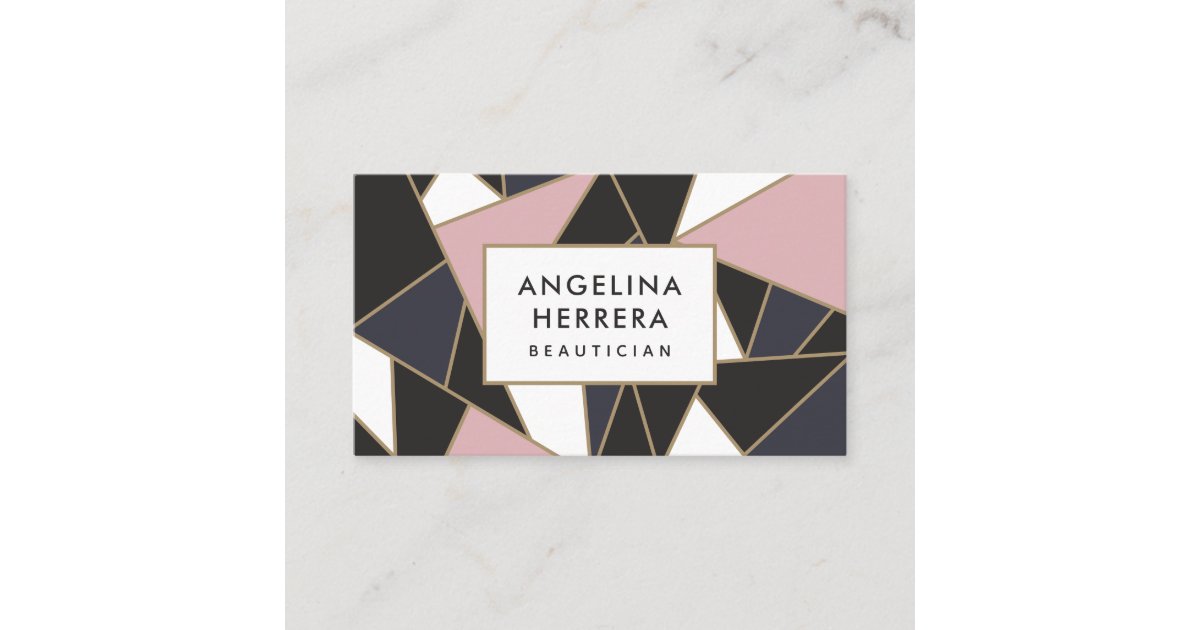 Modern pink and gold geometric color block mosaic business card | Zazzle