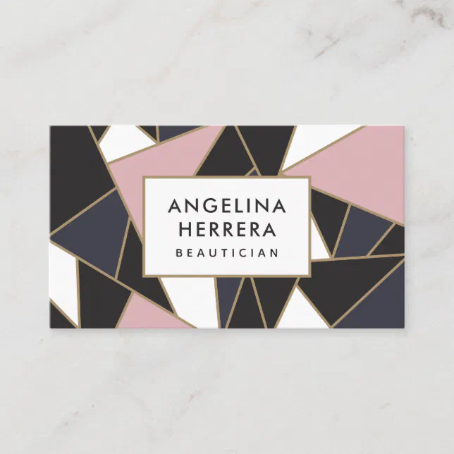 Modern pink and gold geometric color block mosaic business card | Zazzle