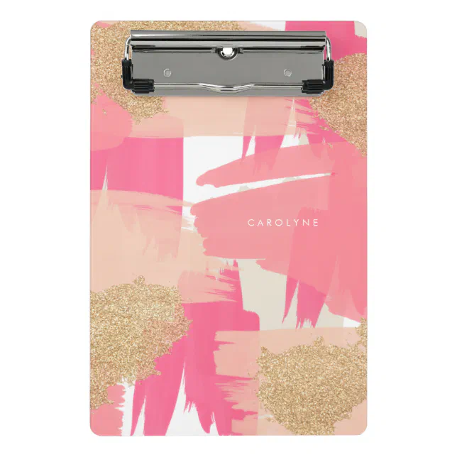 Modern Pink and Gold Glitter Abstract Mini Clipboard | Zazzle