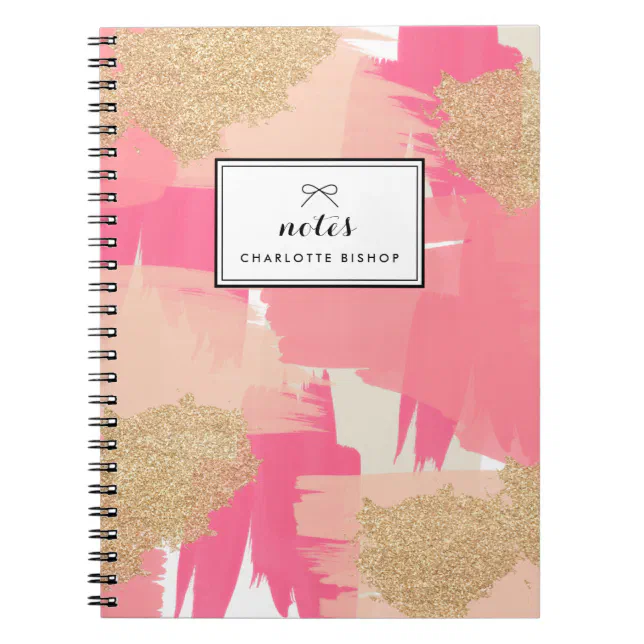 Modern Pink and Gold Glitter Abstract Pattern Notebook | Zazzle