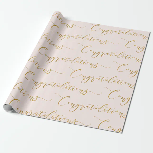 Modern Pink and Gold Lettering Congratulations Wrapping Paper | Zazzle