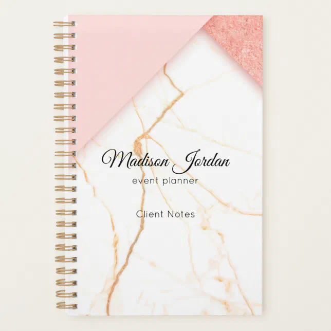 Modern Pink and Gold Marble Custom Planner | Zazzle