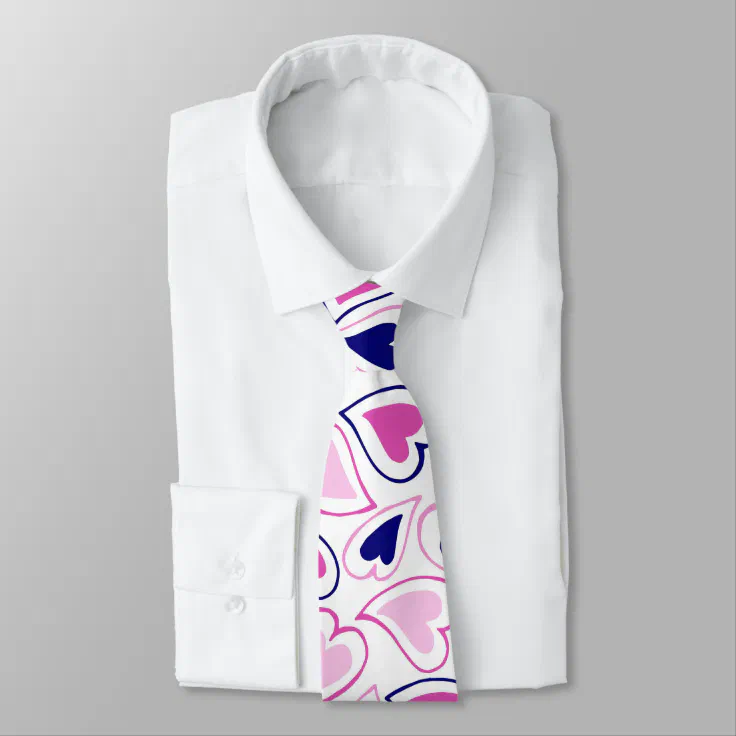Modern Pink and Navy Blue Hearts Pattern Neck Tie | Zazzle