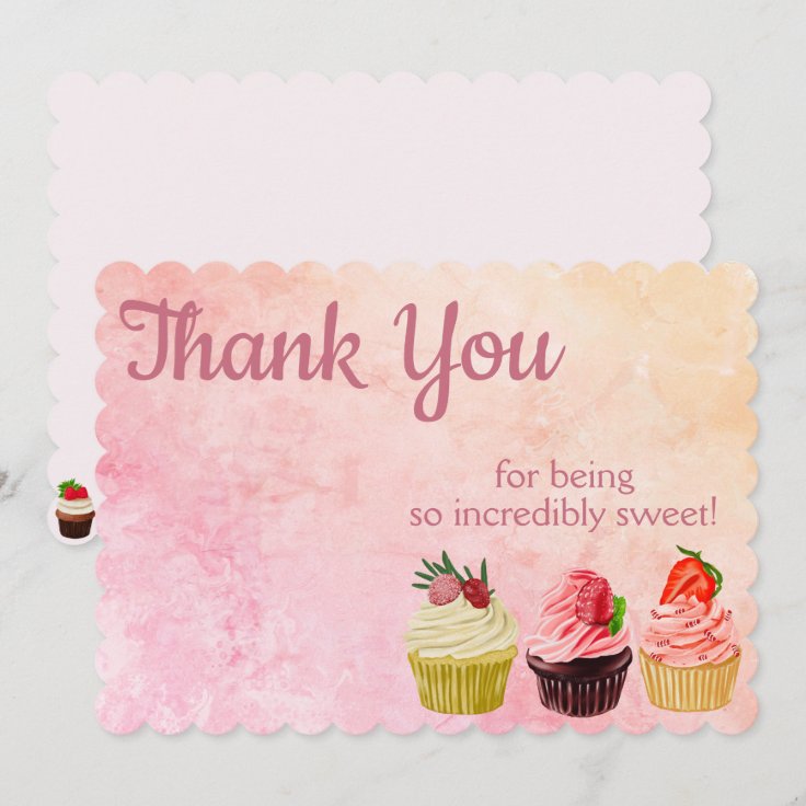 Modern Pink and Peach Batik - Gourmet Cupcakes Thank You Card | Zazzle