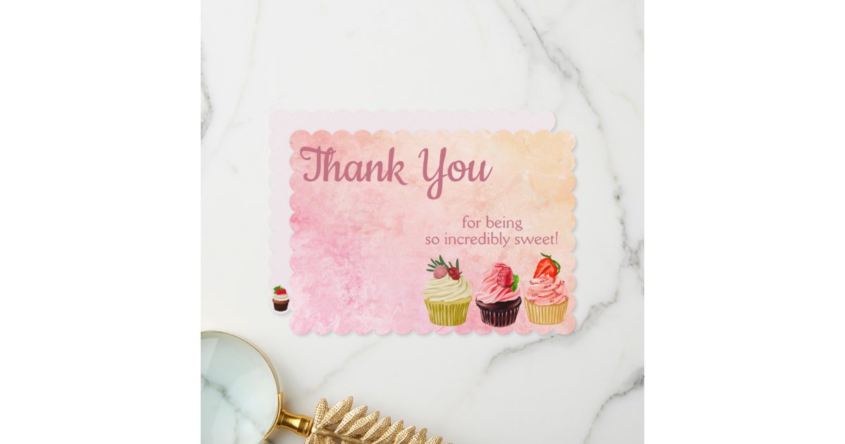 Modern Pink and Peach Batik - Gourmet Cupcakes Thank You Card | Zazzle