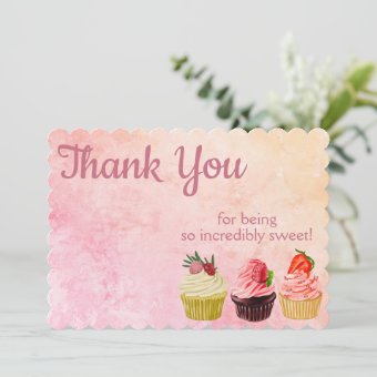 Modern Pink and Peach Batik - Gourmet Cupcakes Thank You Card | Zazzle