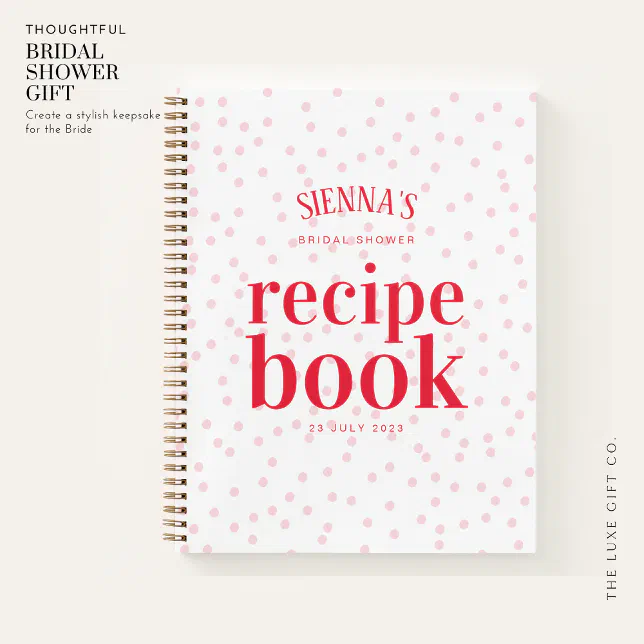 Modern Pink and Red Spot Bridal Shower Recipe Book | Zazzle