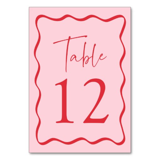 Modern Pink and Red Wavy Frame Wedding Table Number | Zazzle