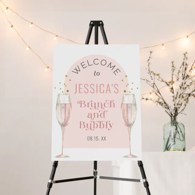 Modern pink arch Brunch & bubbly welcome sign | Zazzle