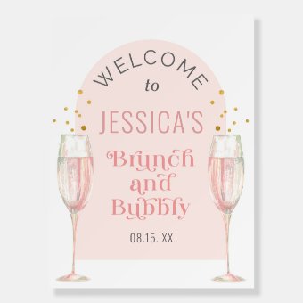 Modern pink arch Brunch & bubbly welcome sign | Zazzle