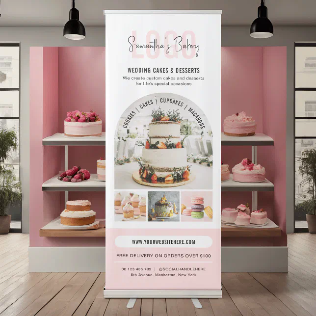 Modern Pink Arch Photos Promotional Dessert Bakery Retractable Banner ...