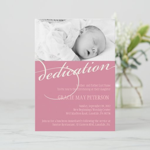 Modern Pink Baby Girl Dedication Invitation | Zazzle