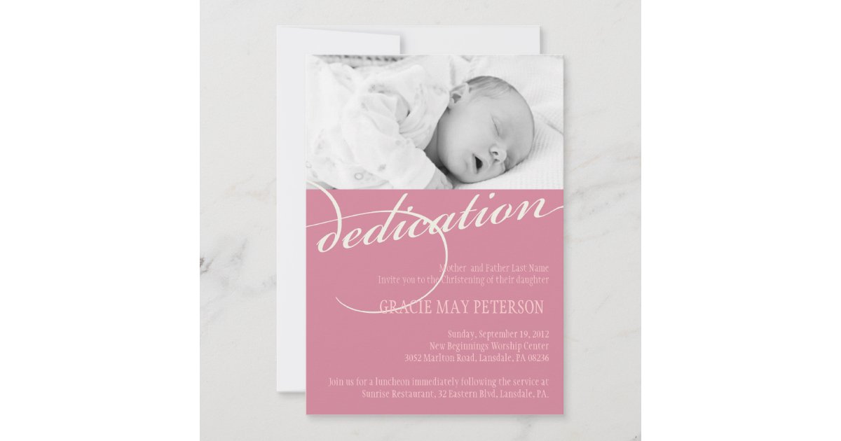 Modern Pink Baby Girl Dedication Invitation | Zazzle