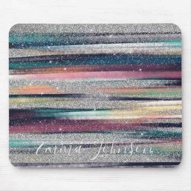 Modern Pink Blue Gold Glitter Brush Strokes Paint Mouse Pad | Zazzle