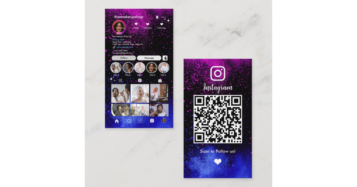 Modern Pink & Blue Instagram QR Code Social Media Business Card | Zazzle
