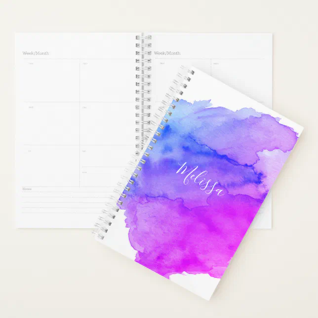 Modern Pink Blue Turquoise Watercolor | Add NAME Planner | Zazzle