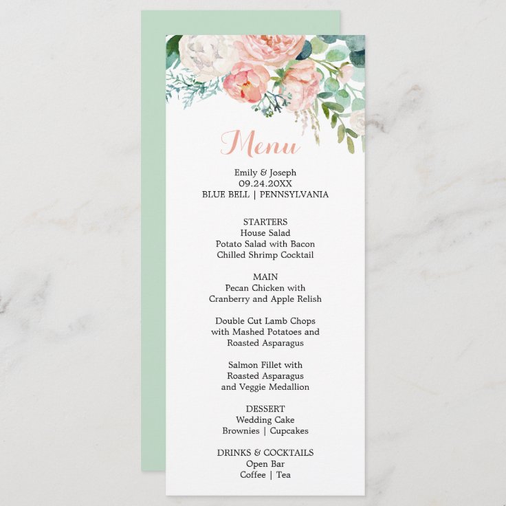 Modern Pink Blush Tropical Floral Dinner Menu Card | Zazzle