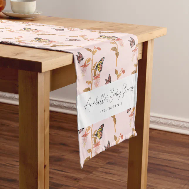 Modern Pink Boho Butterfly Girl Baby Shower Short Table Runner | Zazzle
