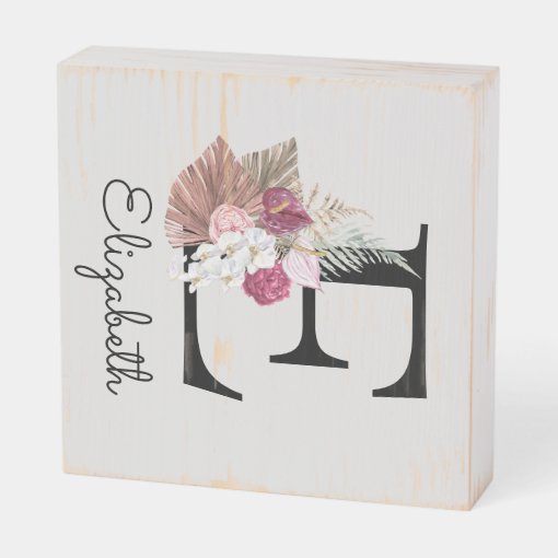 Modern Pink Boho Girly Floral Initial E Wooden Box Sign | Zazzle