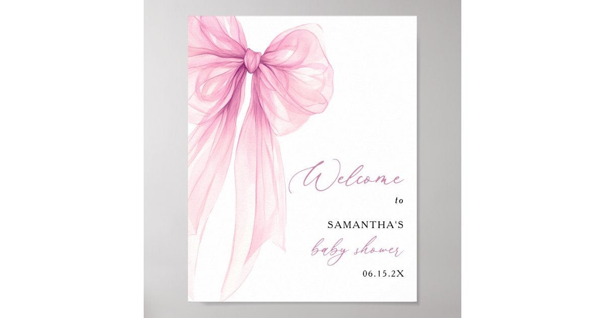 Modern Pink Bow Baby Shower Welcome Poster | Zazzle