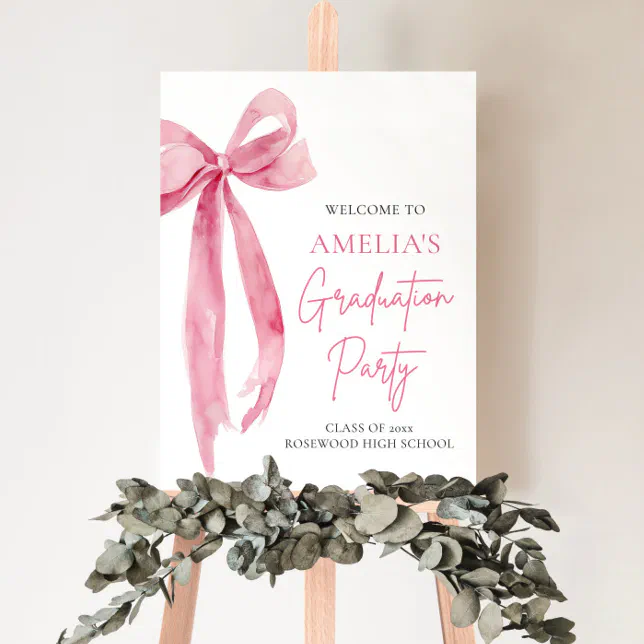 Modern Pink Bow Coquette Graduation Party Welcome Foam Board | Zazzle