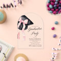 Modern Pink Bow Graduation Cap Arch Acrylic Invitations | Zazzle