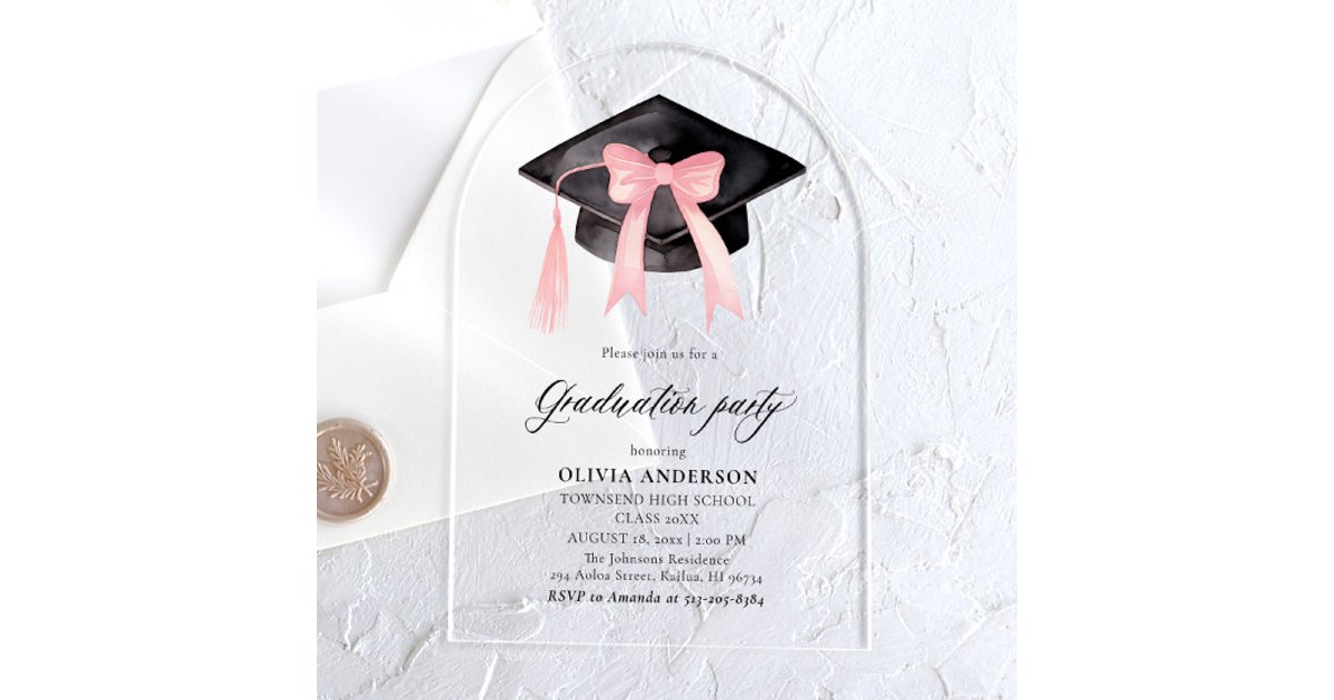 Modern Pink Bow Graduation Cap Graduation Arch Acrylic Invitations | Zazzle