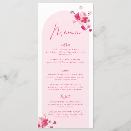 Modern Pink Bright Floral Bridal Shower Roses Menu | Zazzle