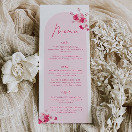 Modern Pink Bright Floral Bridal Shower Roses Menu | Zazzle