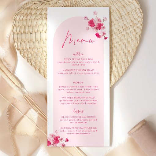 Modern Pink Bright Floral Bridal Shower Roses Menu | Zazzle