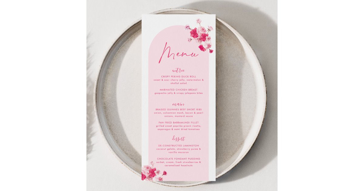 Modern Pink Bright Floral Bridal Shower Roses Menu | Zazzle