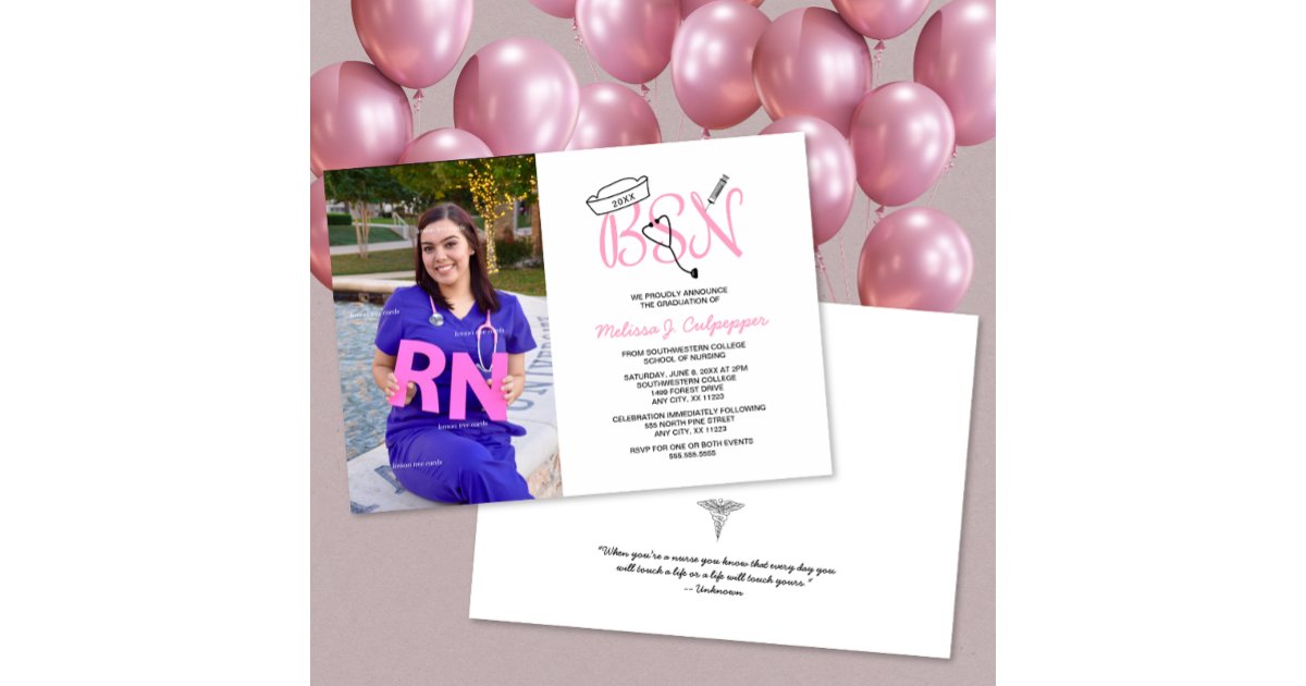 Modern Pink BSN nurse graduation Invitation | Zazzle