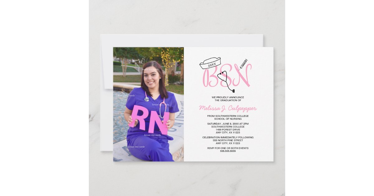 Modern Pink BSN nurse graduation Invitation | Zazzle