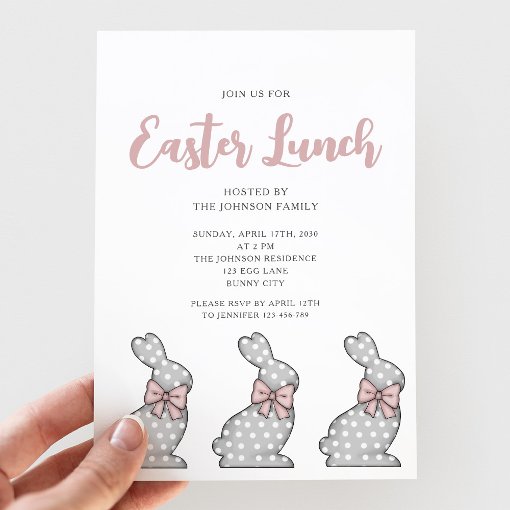 Modern Pink Bunny Easter Lunch Invitation | Zazzle